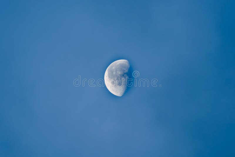 Waning Moon in Broad Daylight with Blue Sky, in the Morning at the ...