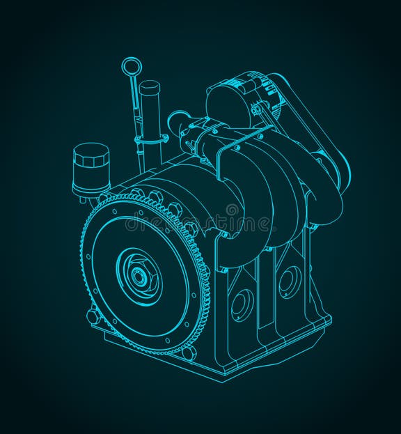 Wankel Rotary Engine Isometric Blueprint Illustration Stock Vector ...