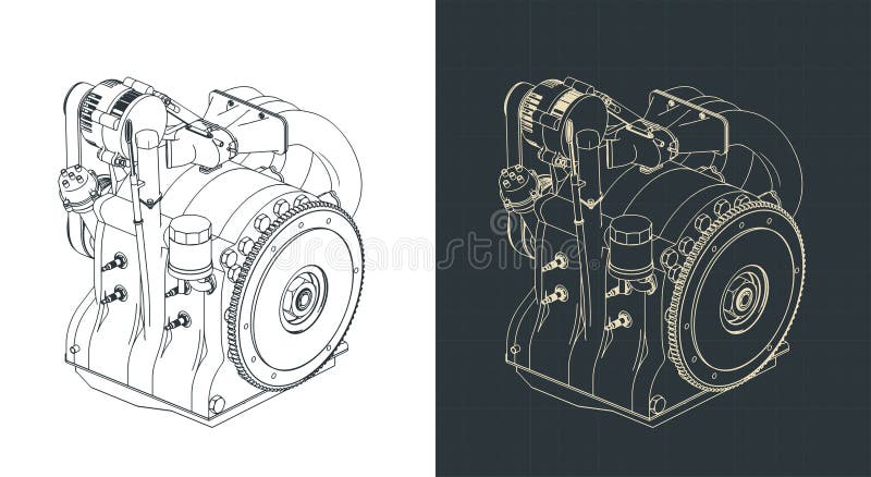 Wankel Rotary Engine Isometric Blueprints Illustrations Stock Vector ...