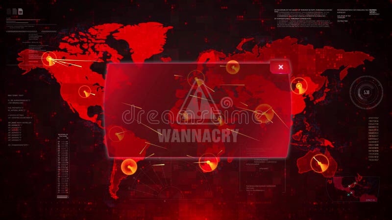 WannaCry Alert Warning Attack on Screen World Map Loop Motion. Stock ...