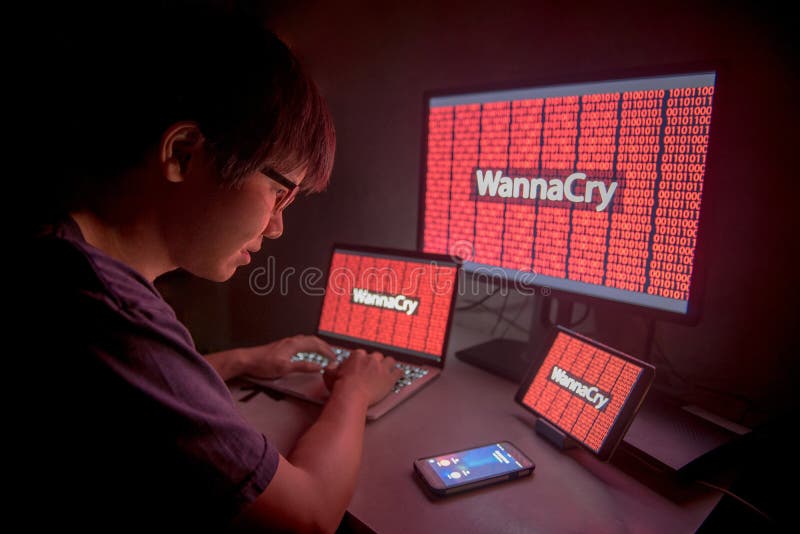 WannaCry Ransomware Attack on Device Desktop Screen Stock Photo - Image ...