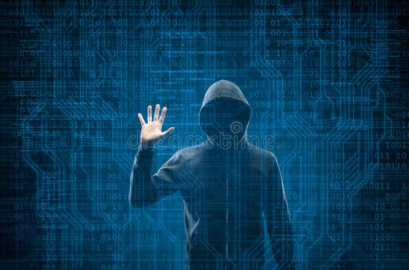 Wanted Hacker is Coding Virus Ransomware Using Abstract Binary Code. Cyberattack, System ...