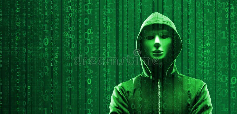Wanted Hacker is Coding Virus Ransomware Using Abstract Binary Code. Cyberattack, System ...