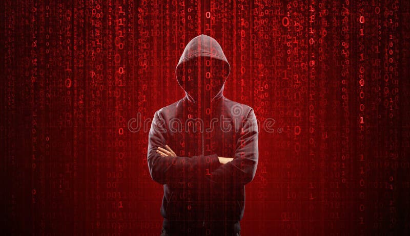 Wanted Hacker is Coding Virus Ransomware Using Abstract Binary Code. Cyberattack, System ...