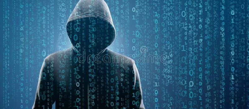 Wanted Hacker is Coding Virus Ransomware Using Abstract Binary Code. Cyberattack, System ...