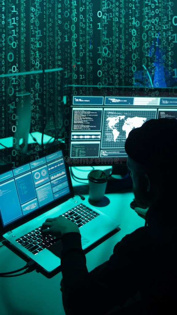 Wanted Hackers Coding Virus Ransomware Using Laptops and Computers. Cyber Attack, System ...