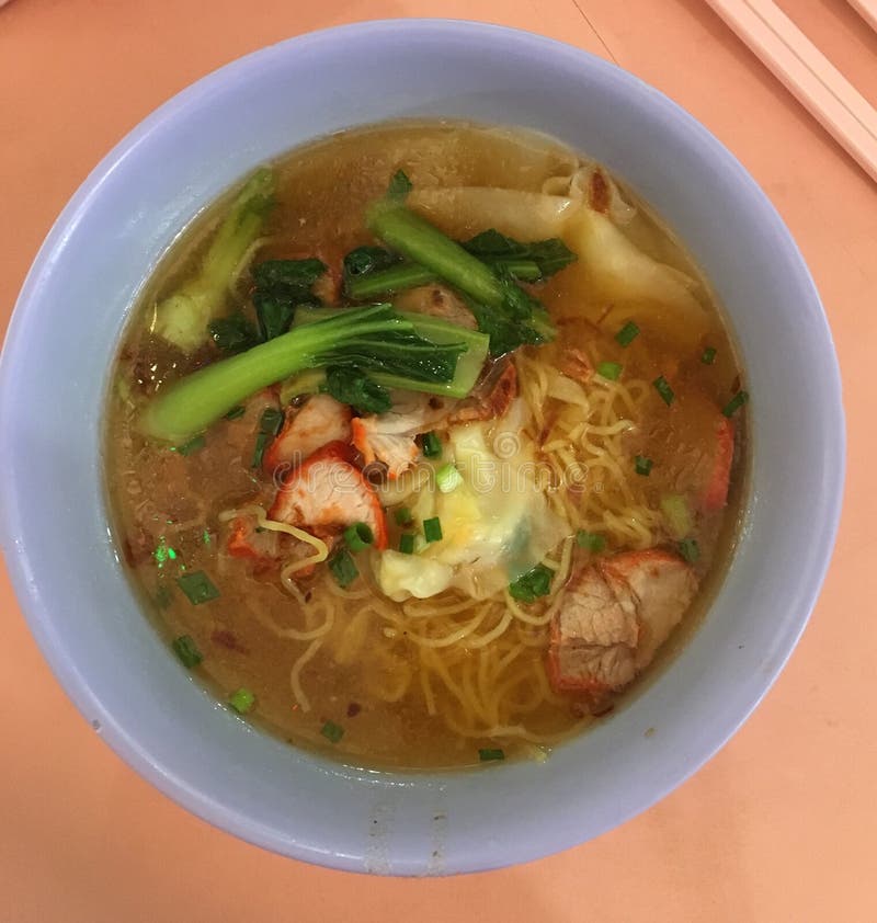 Wanton mee soup noodles stock image. Image of wanton - 79280363