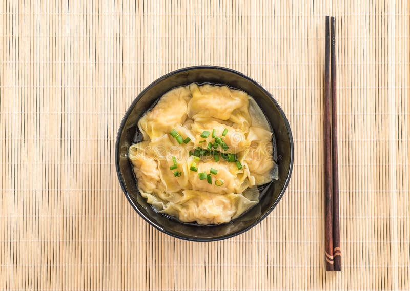 Wanton soup on table stock photo. Image of pork, spoon - 96445148
