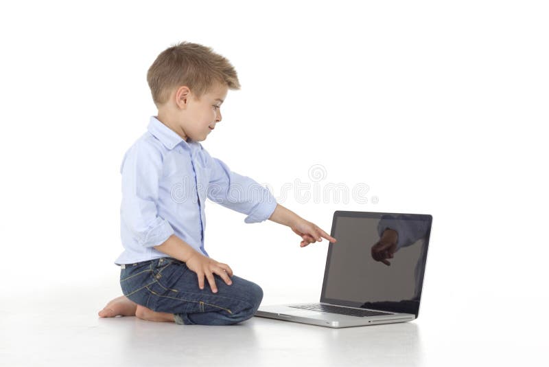 Child Looks at the Computer Stock Image - Image of friendly ...