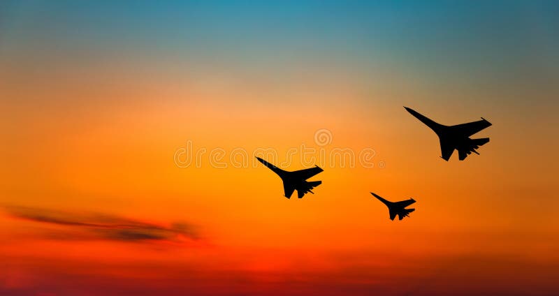 War Aircrafts at Sunset Sky Stock Image - Image of blue, army: 243386271