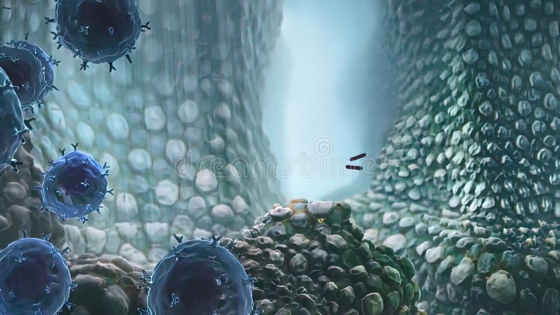 War of bacteria and cells stock illustration. Illustration of organ ...