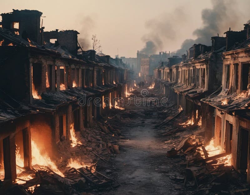 War. a Burning Building in the Old Town Stock Photo - Image of black ...