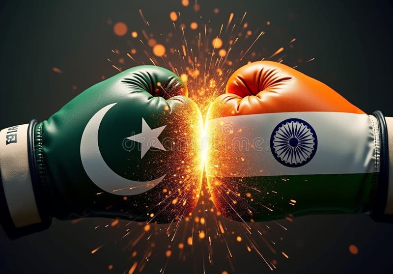 War Collision of Flags: India Vs Pakistan Boxing Gloves Stock Image ...