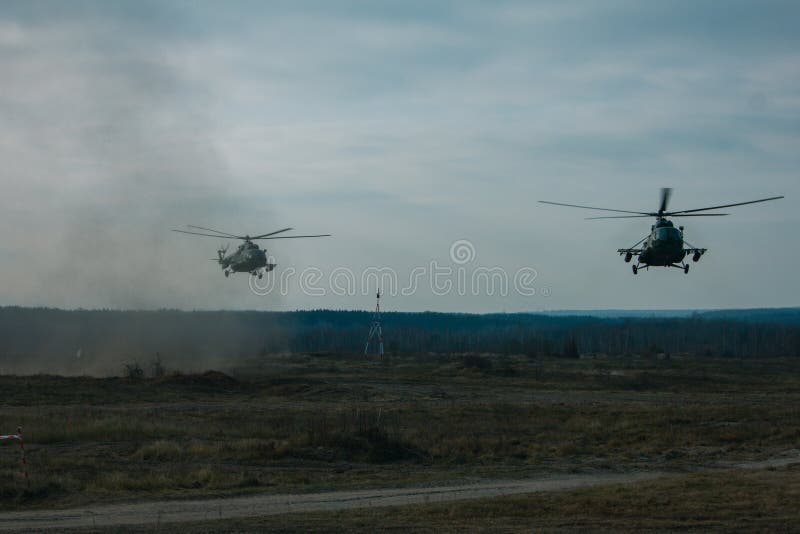 War Concept. Military Training Ground with the Explosions Stock Photo ...