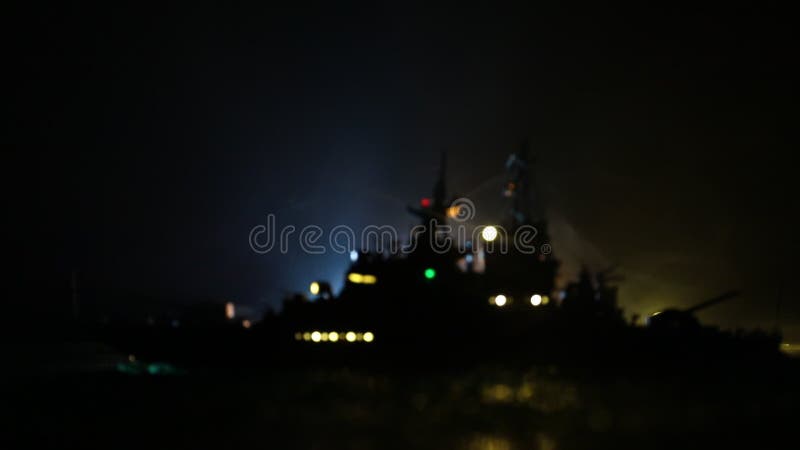 War Concept. Night Battle Scene at Sea. Dramatic Toned Clouds Effect ...