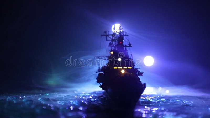 War Concept. Night Battle Scene at Sea. Dramatic Toned Clouds Effect ...