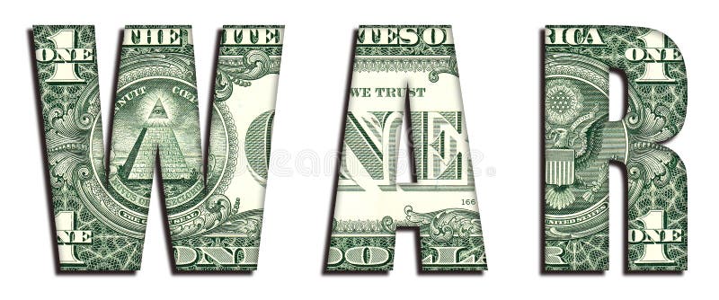 WAR Concept Word 1 US Dollar Bill Banknote Money Texture on White ...