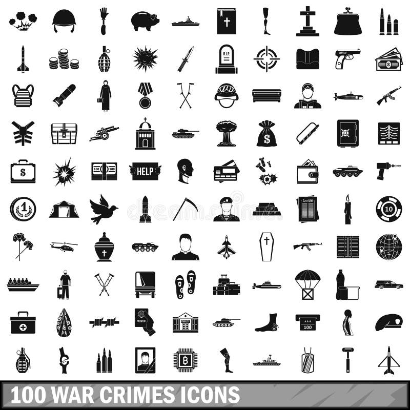 100 War Crimes Icons Set, Simple Style Stock Vector - Illustration of ...