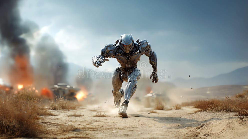 War cyborg, AI generated stock illustration. Illustration of mechanical ...