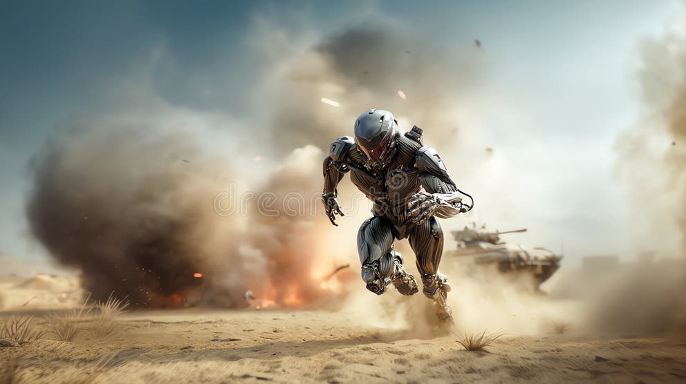 War cyborg, AI generated stock illustration. Illustration of weapon ...