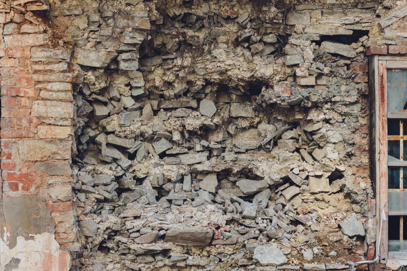 War Damaged Brick Wall As a Memorial. Stock Photo - Image of ...