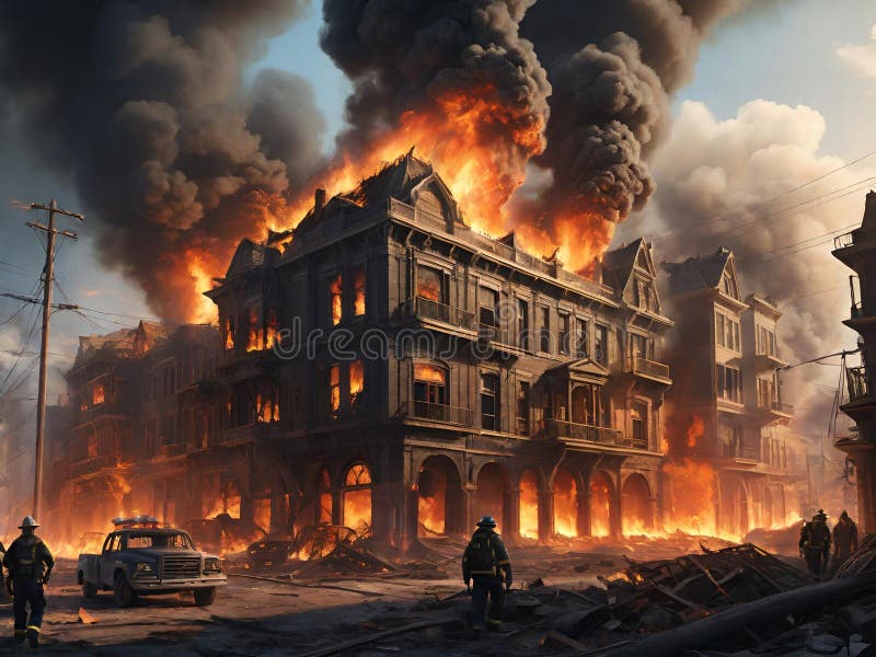 War and destroyed building stock illustration. Illustration of night ...