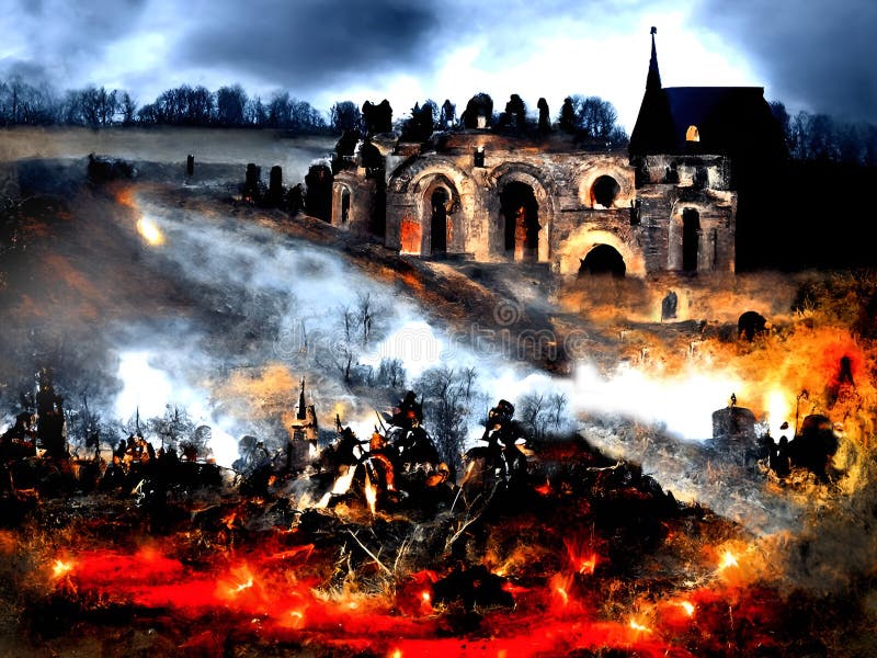 War Devastation in the Countryside Stock Illustration - Illustration of ...