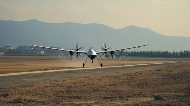 War Drone on Runway in Take Off. Stock Photo - Image of data ...