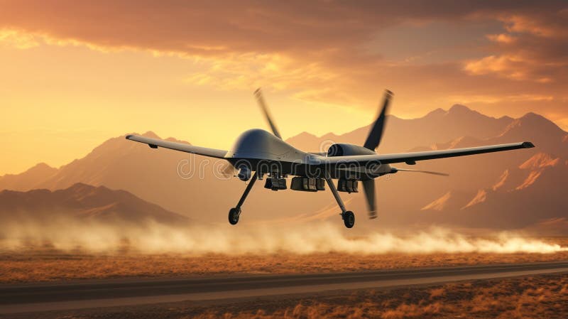 War Drone on Runway in Night Sky Stock Illustration - Illustration of ...