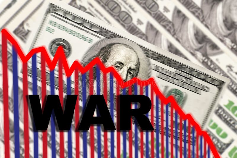 War and the Fall of the Dollar, Inflation Concept. Decreasing Chart on ...