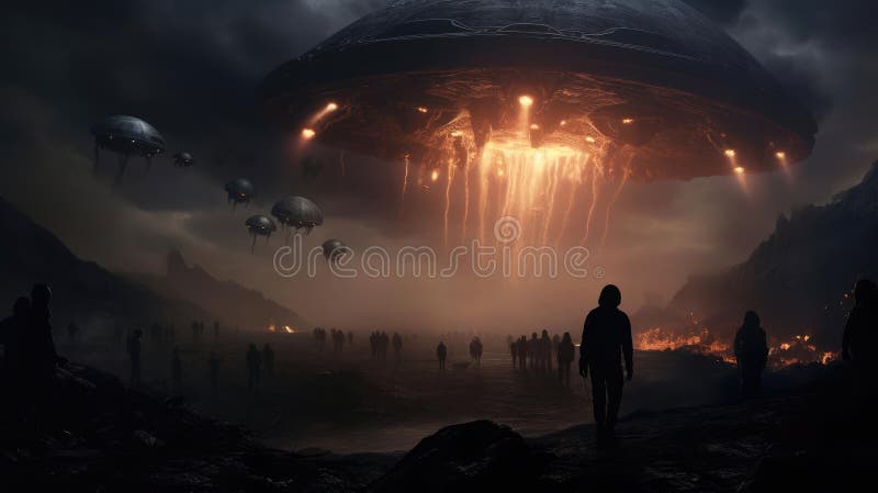War between Humans and Aliens Stock Illustration - Illustration of ...