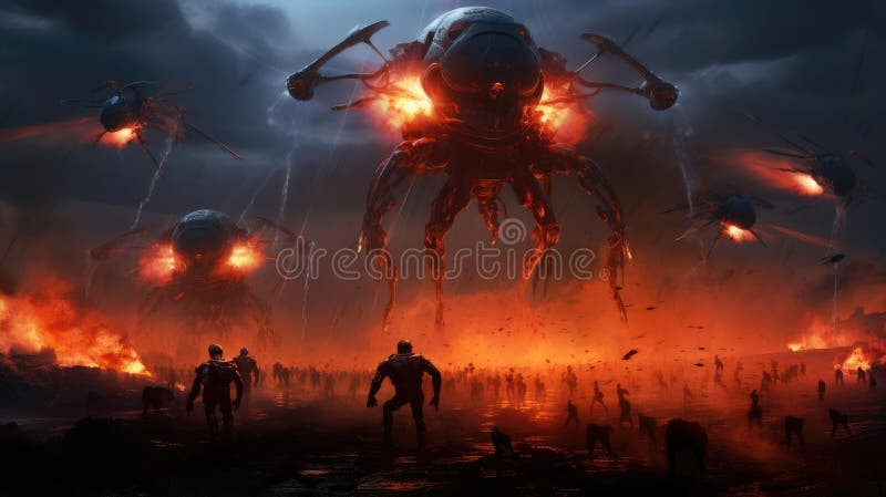 War between Humans and Aliens Stock Illustration - Illustration of ...