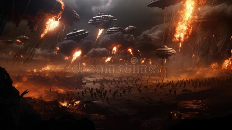 War between Humans and Aliens Stock Illustration - Illustration of ...