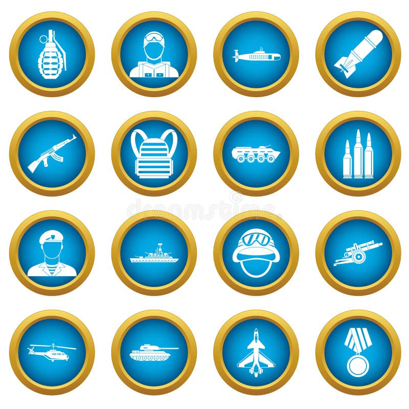 War icons blue circle set stock vector. Illustration of attack - 98592488