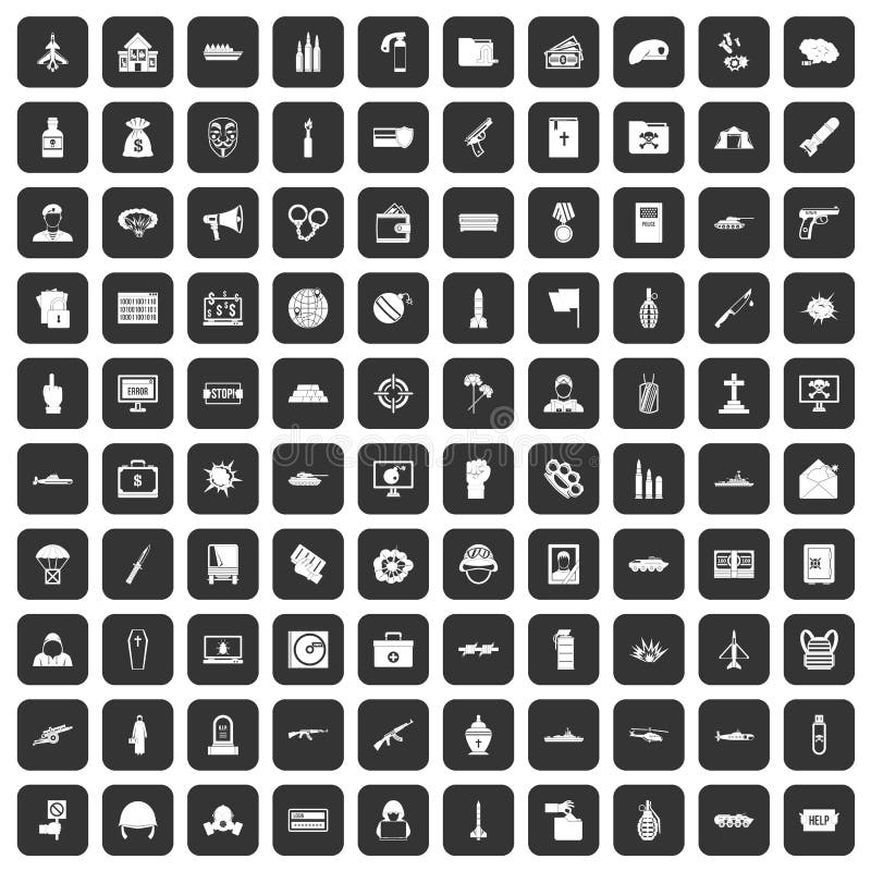 100 war icons set black stock vector. Illustration of gold - 120441571