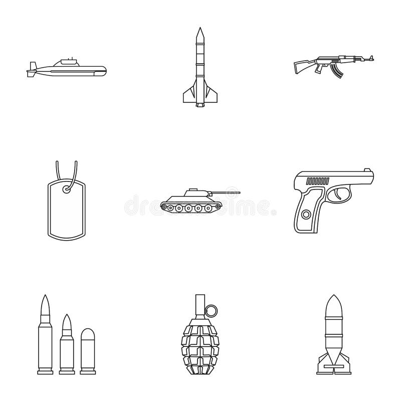 War Icons Set, Outline Style Stock Vector - Illustration of drawing ...