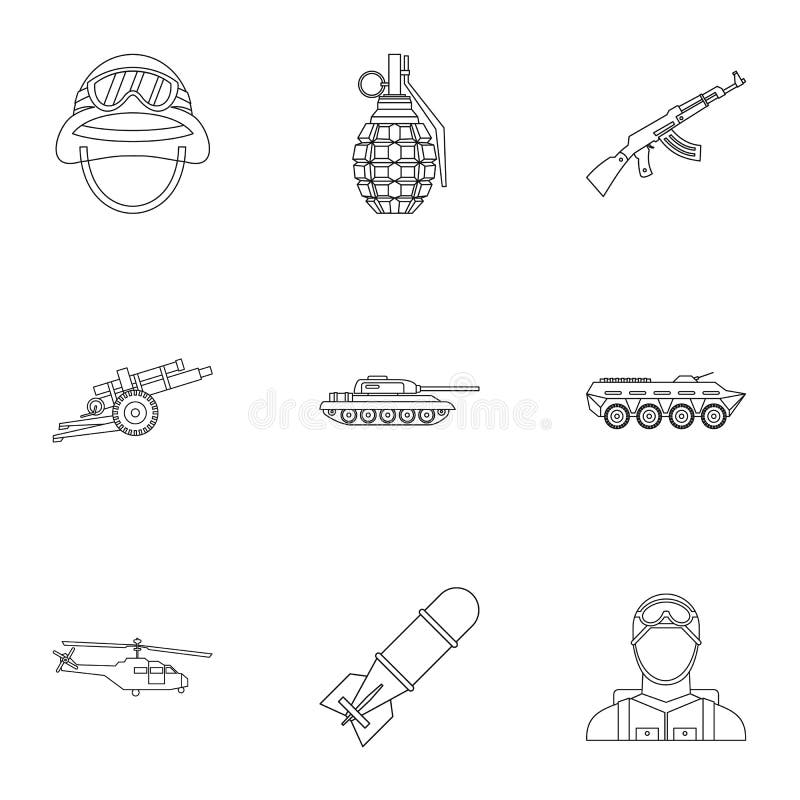 War Icons Set, Outline Style Stock Vector - Illustration of line ...