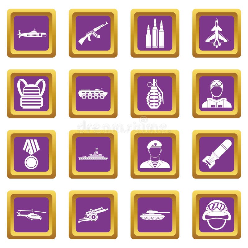 War icons set purple stock vector. Illustration of grenade - 98403447