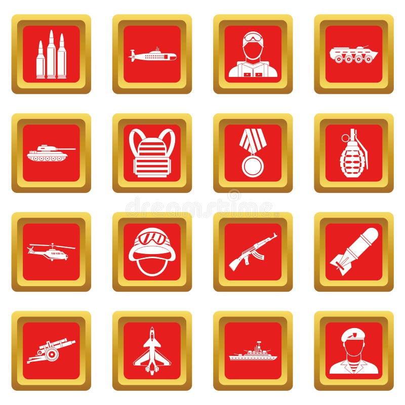 War icons set red stock vector. Illustration of beret - 97949109