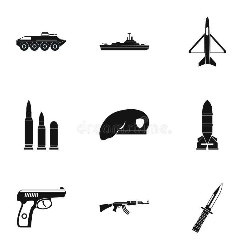 War Icons Set, Simple Style Stock Vector - Illustration of armed, crime ...