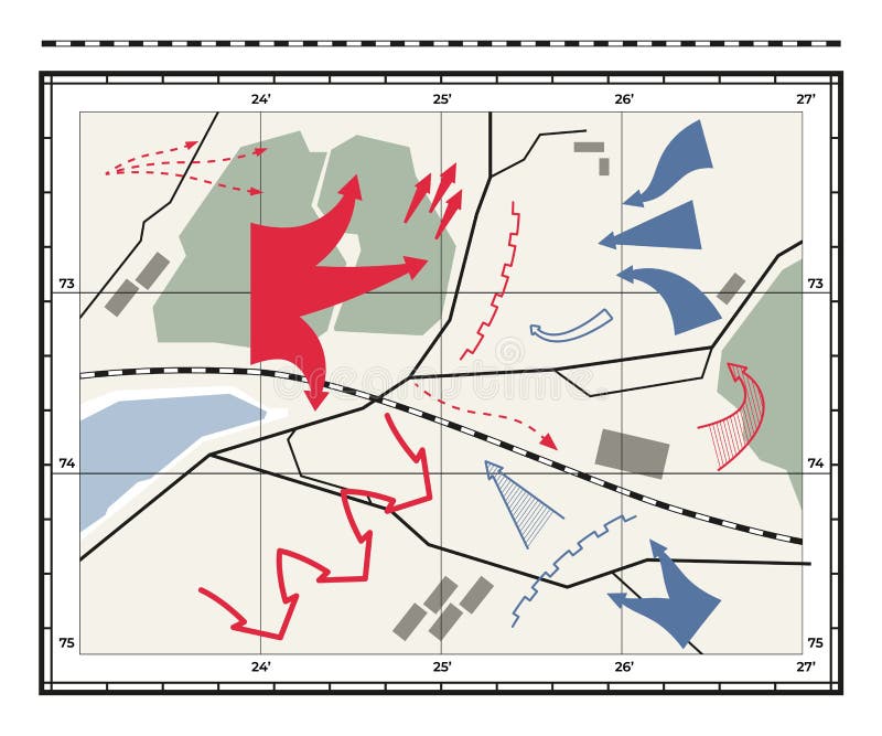 War Map. Geography Fighting Defense Plan with Navigation Arrow Icons ... War Map. Geography Fighting Defense Plan with Navigation Arrow Icons ...