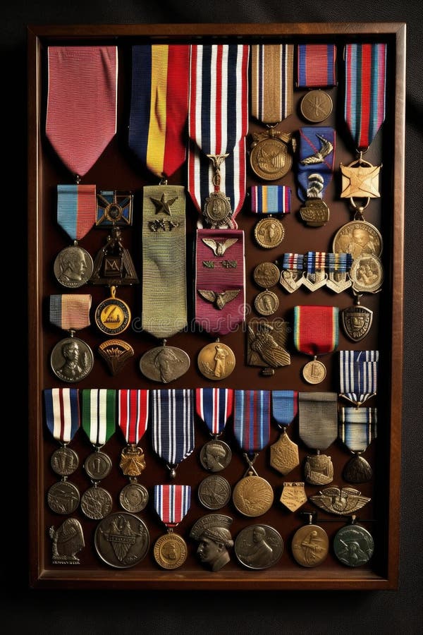 War Medals and Ribbons Arranged in a Shadow Box Stock Illustration ...