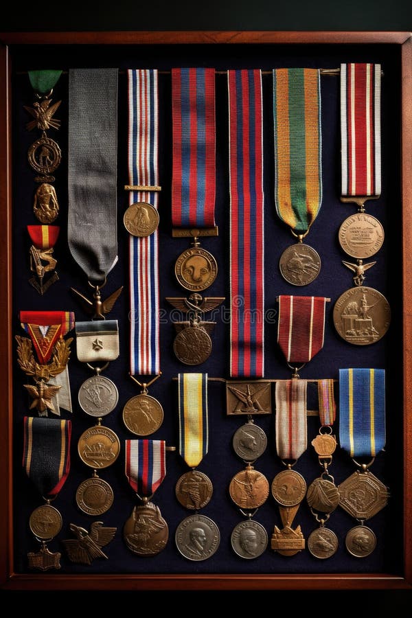 War Medals and Ribbons Arranged in a Shadow Box Stock Illustration ...