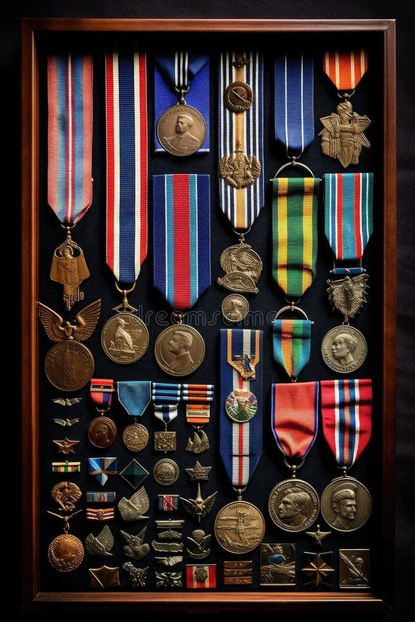 War Medals and Ribbons Arranged in a Shadow Box Stock Illustration ...