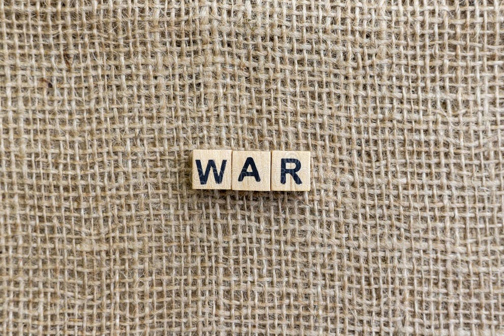 War Message on Wooden Blocks with Burlap Texture Stock Image - Image of ...