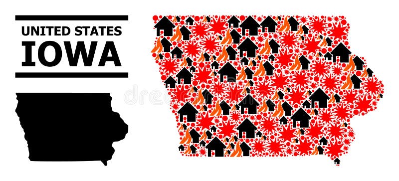 War Pattern Map of Iowa State Stock Vector - Illustration of iowa, fire ...