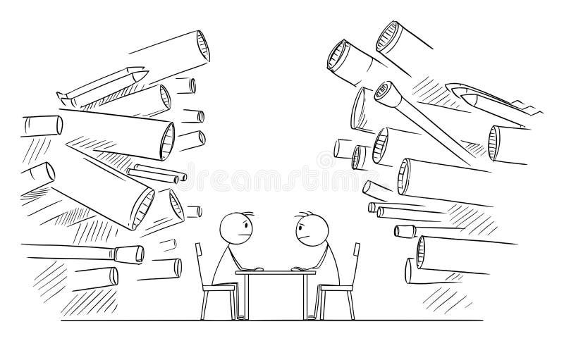 War or Peace Negotiation, Vector Cartoon Stick Figure Illustration ...