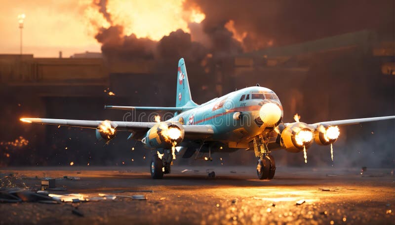 War Plane Shot and Exploded in the Sky in the World War II. Jet ...