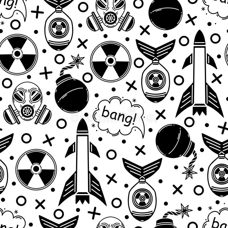 War Seamless Vector Pattern. Armed Conflict Symbols - Nuclear Bomb ...