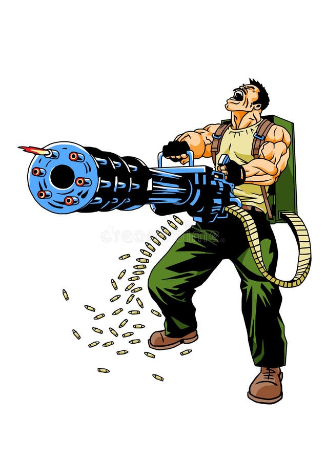 Cartoon Soldier With Machine Gun Stock Illustration - Illustration of ...